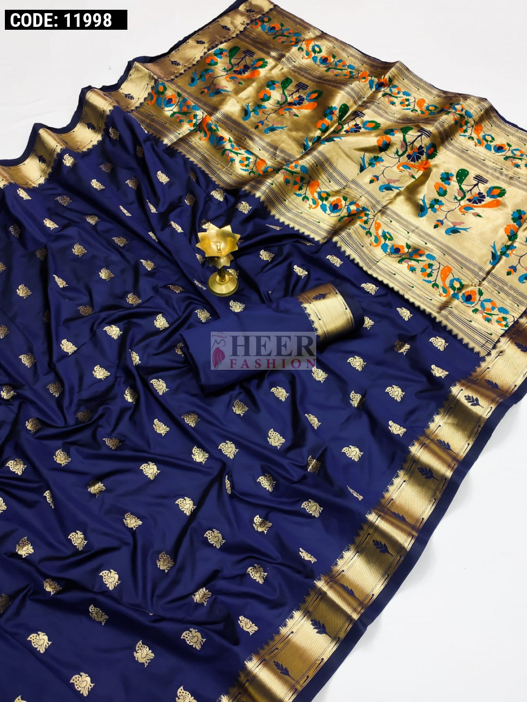 Navy blue color paithani silk saree with zari weaving work