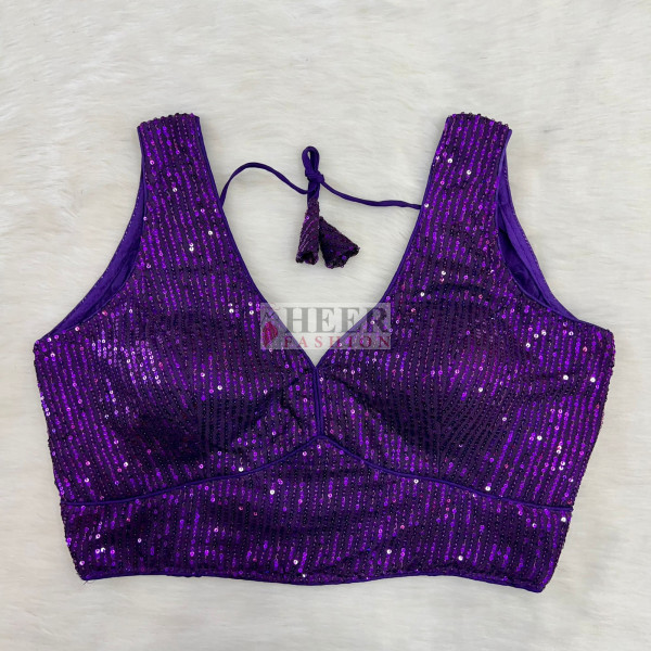 Foreign concept blouse with sequence work purple color blouse