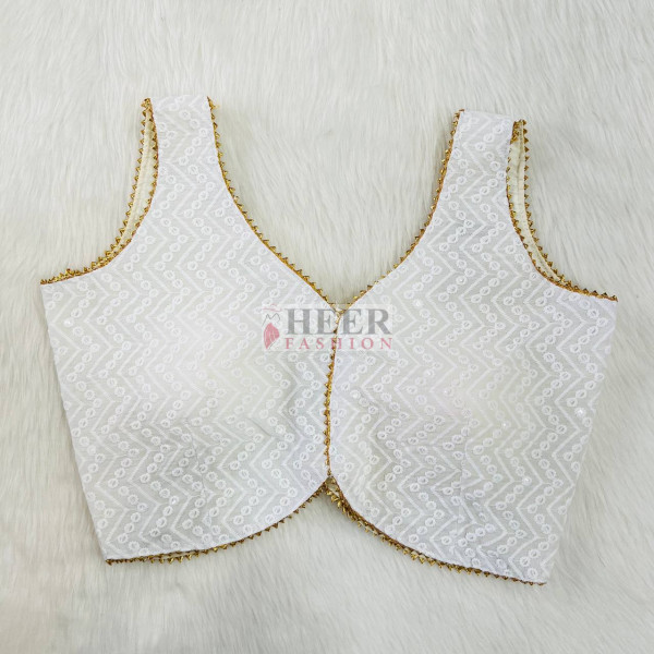 Western design with chikan work white color blouse