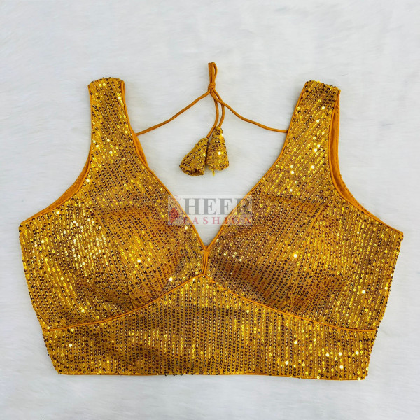 Foreign concept blouse with sequence work mustard yellow color blouse