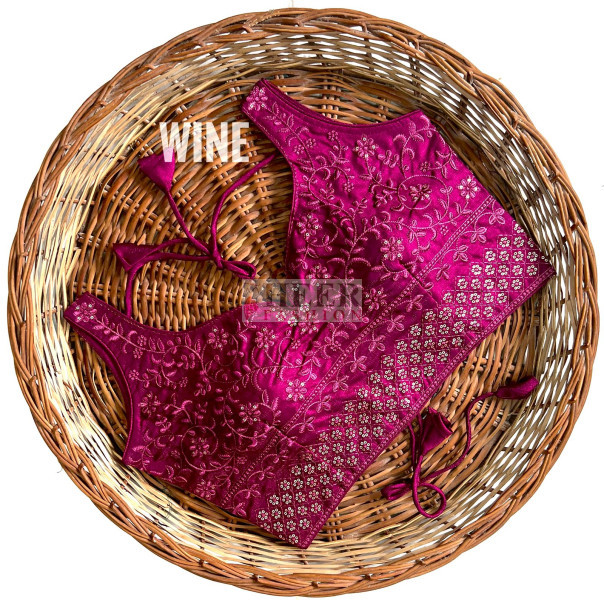 Wine color chikan thread and sequence work blouse