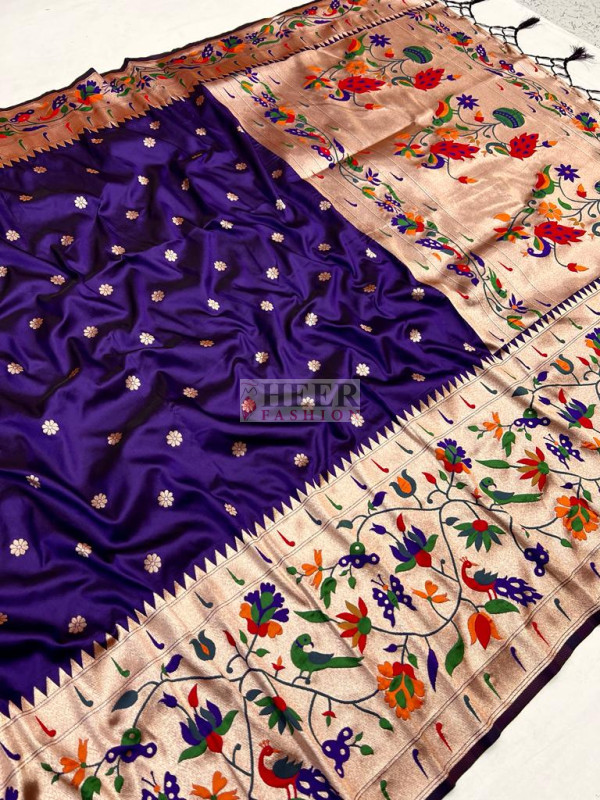 Violet color paithani silk saree with zari weaving work