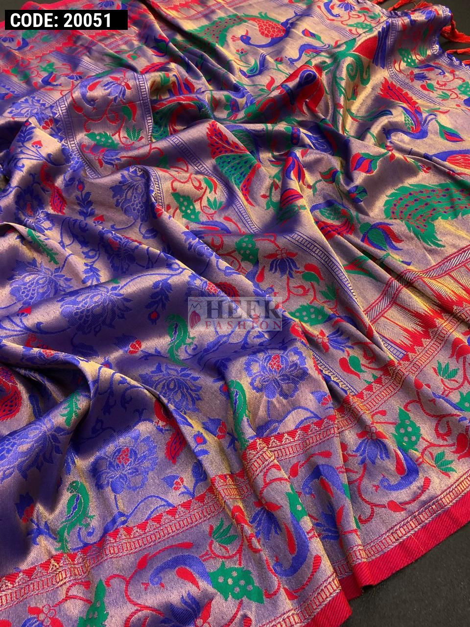 Royal blue color paithani silk saree with zari weaving work