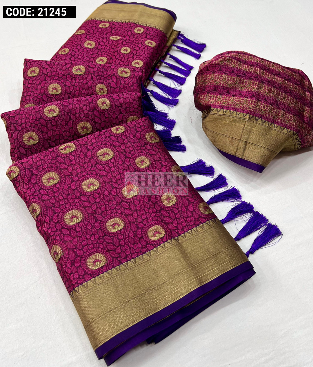 Magenta color kora muslin silk saree with woven design