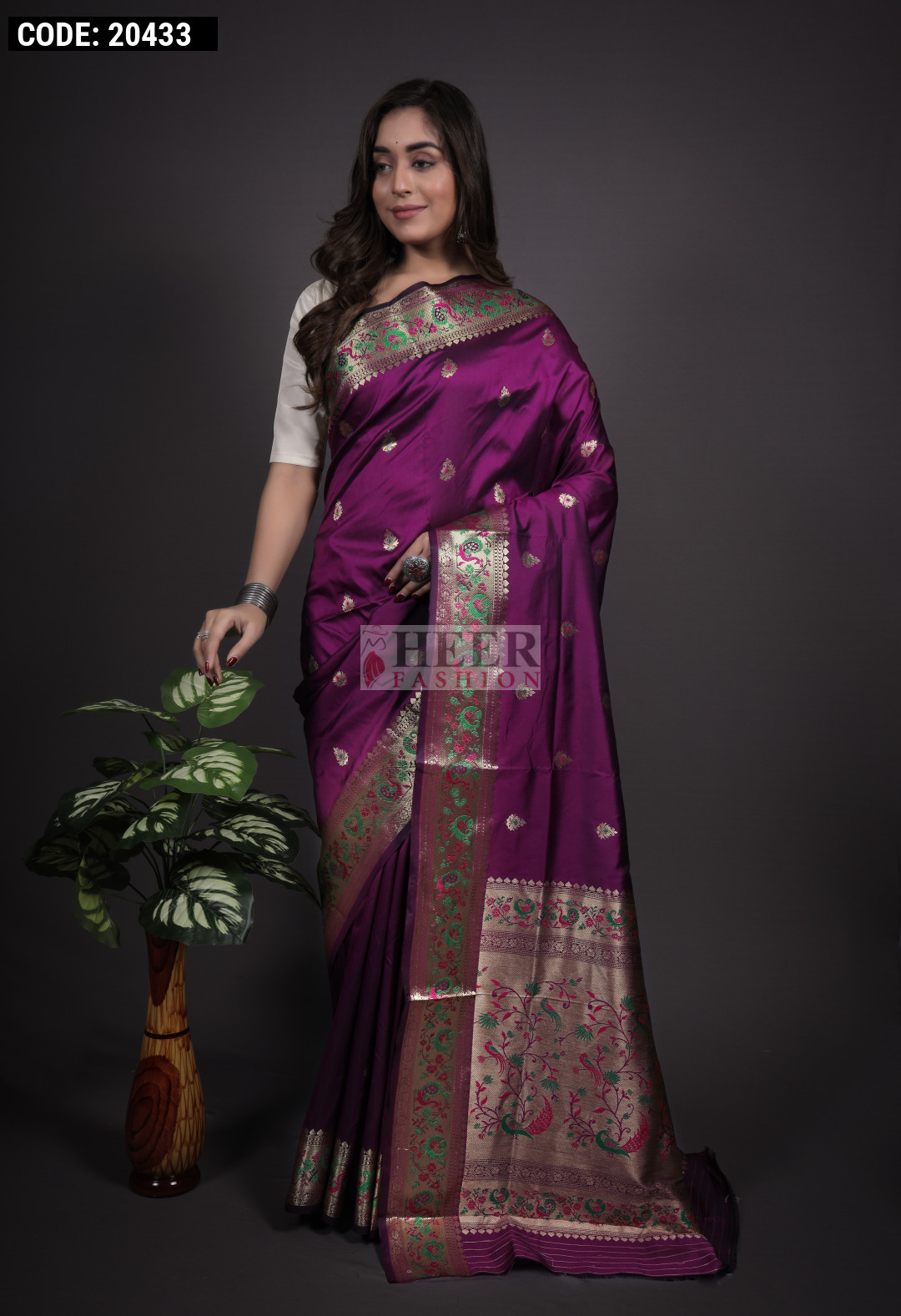 Magenta color paithani silk saree with zari weaving work