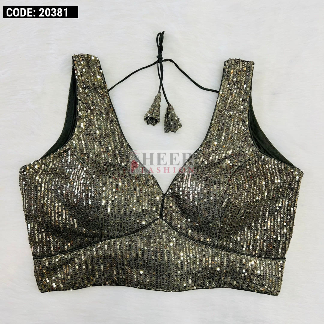 Foreign concept blouse with sequence work copper color blouse