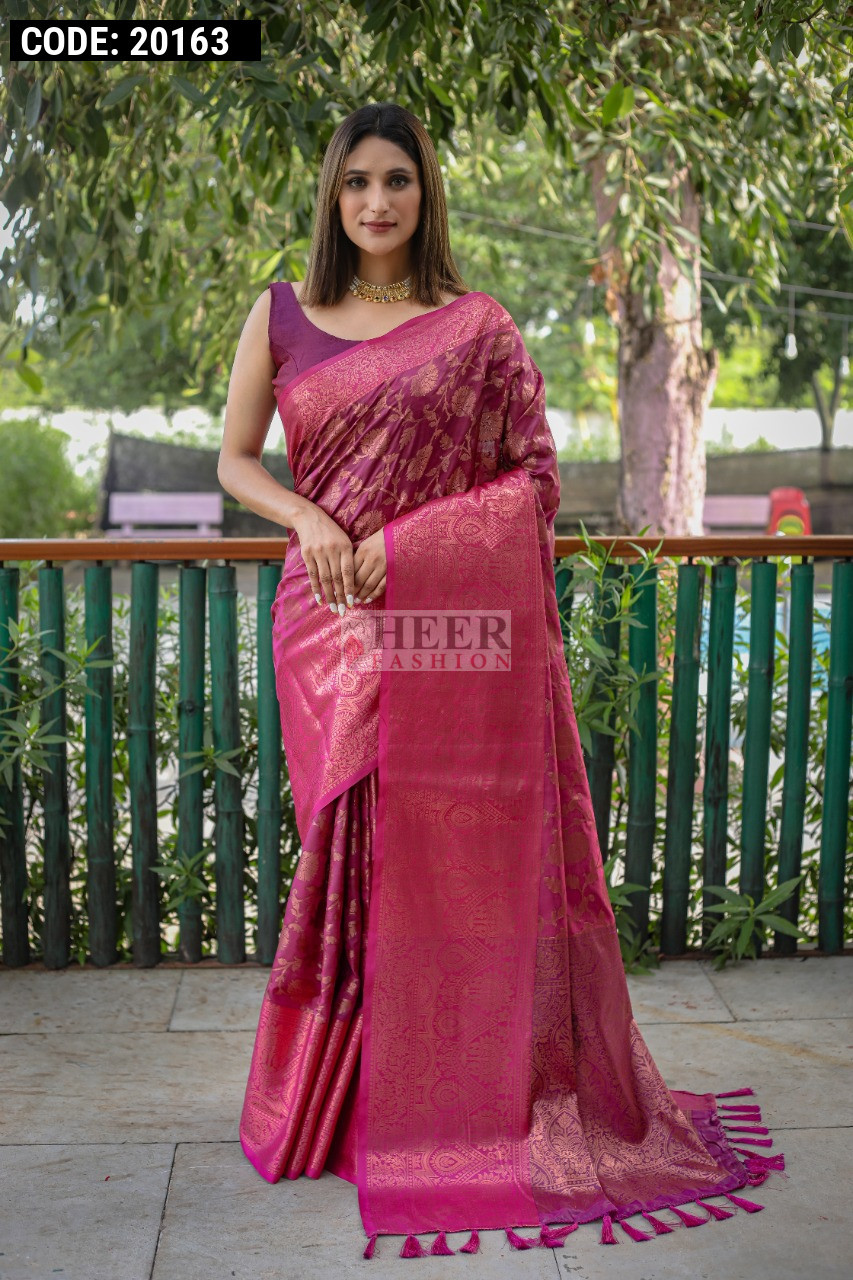 Magenta color kanchipuram silk saree with zari weaving work