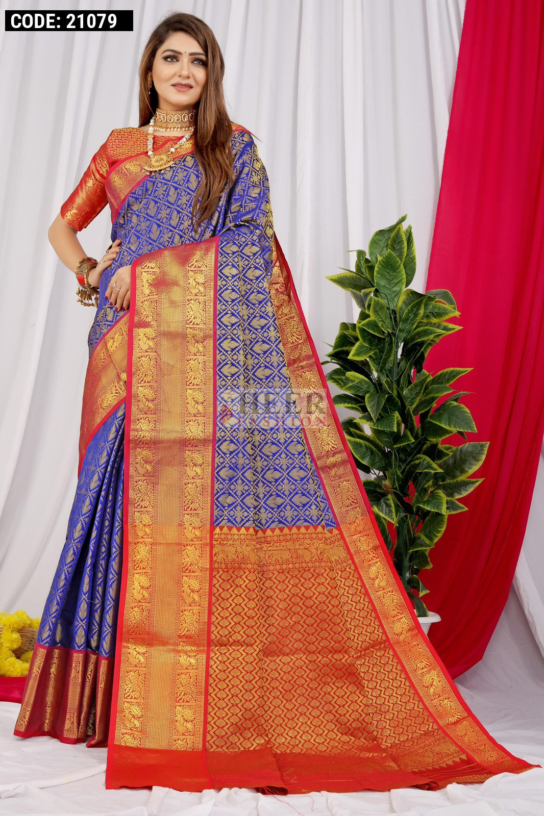 Purple color kanchipuram silk saree with zari weaving work