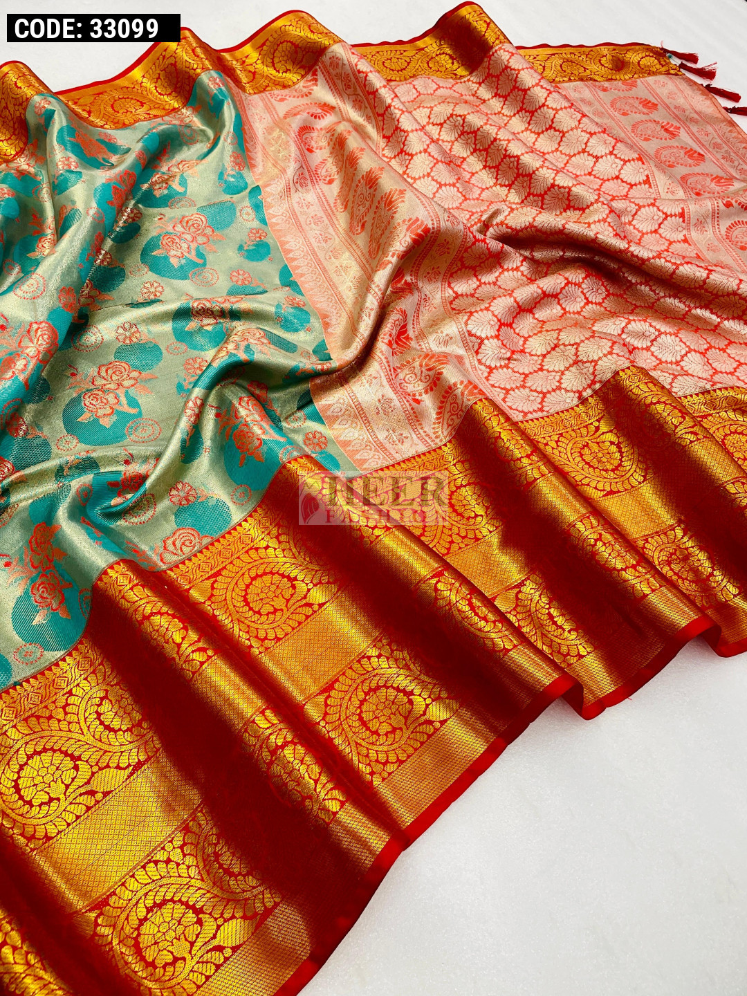Rama green color kanchipuram silk saree with zari weaving work