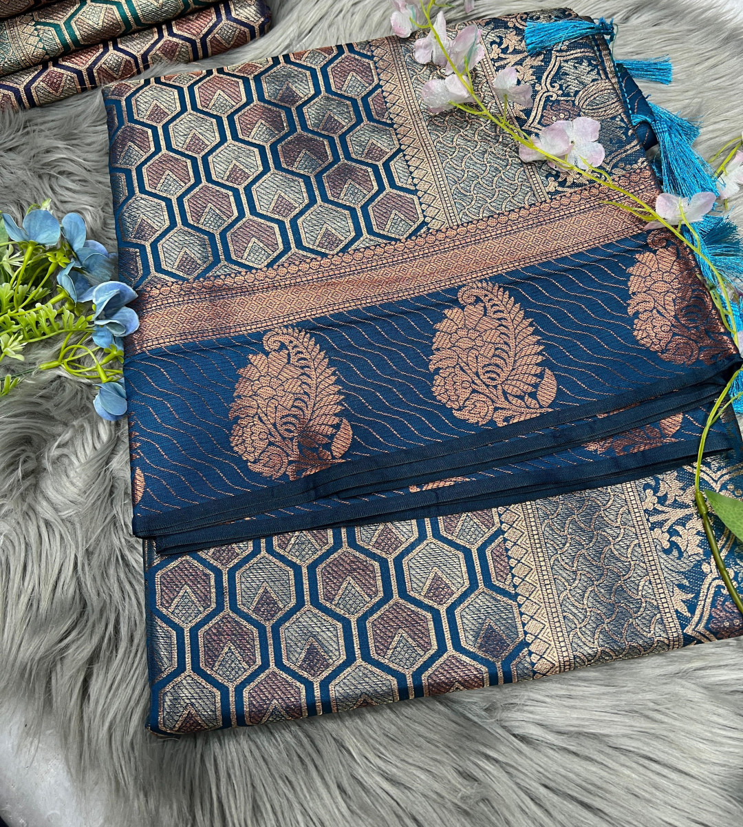 Firoji traditional kanchipuram silk saree with zari weaving work