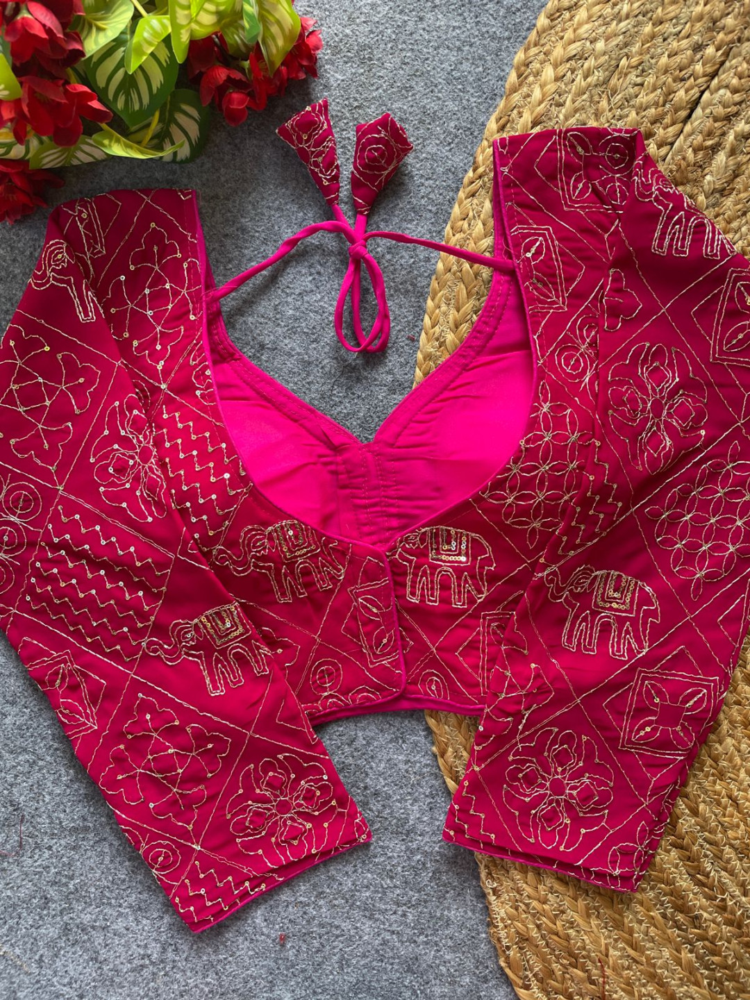 Pink color pure georgette silk readymade blouse with embroidery work