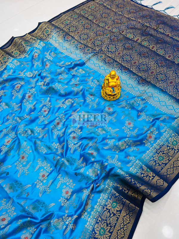Firoji color balatan silk saree with zari weaving work