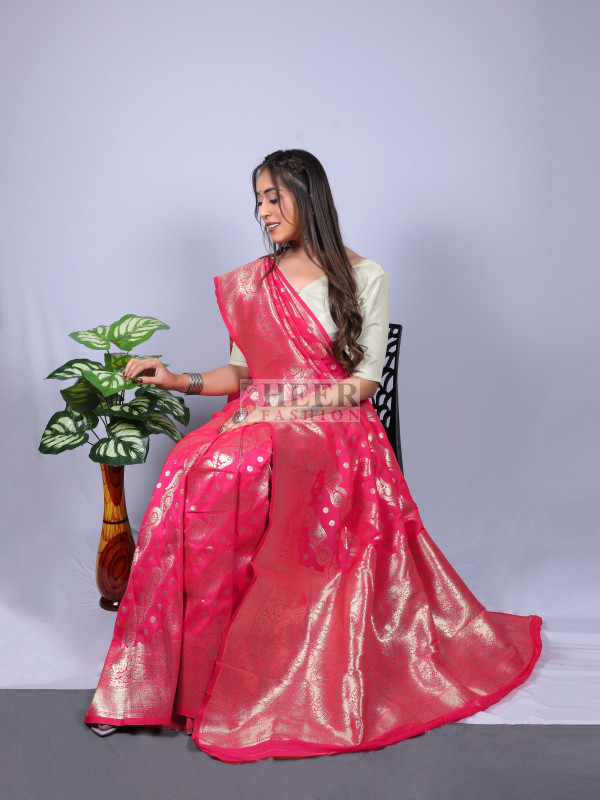 Gajari color banarasi silk saree with zari weaving work