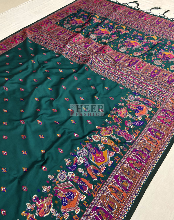 Rama green color soft banarasi silk saree with zari weaving work