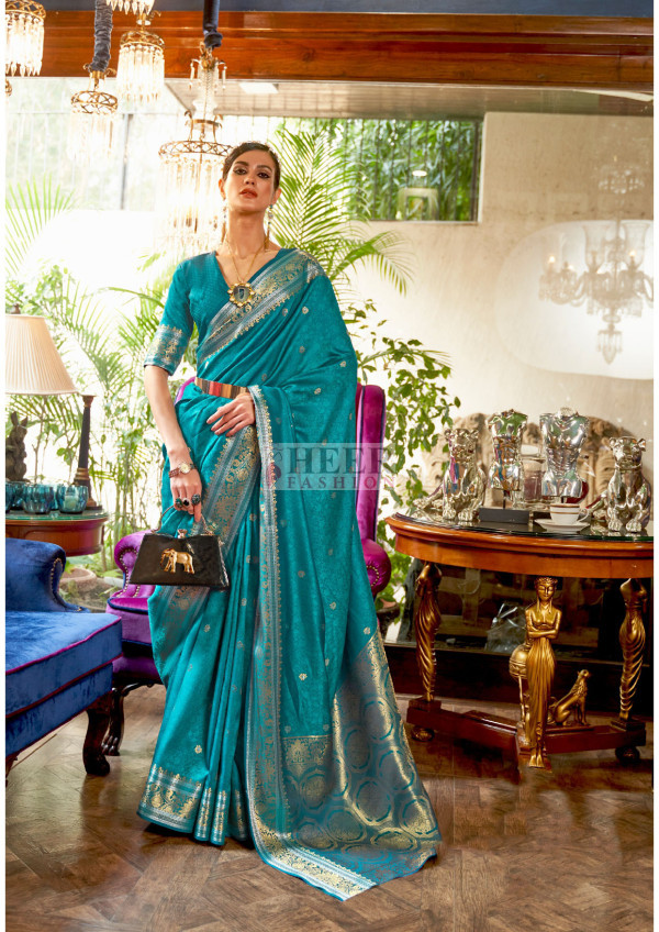 Rama green color banarasi silk saree with zari weaving work