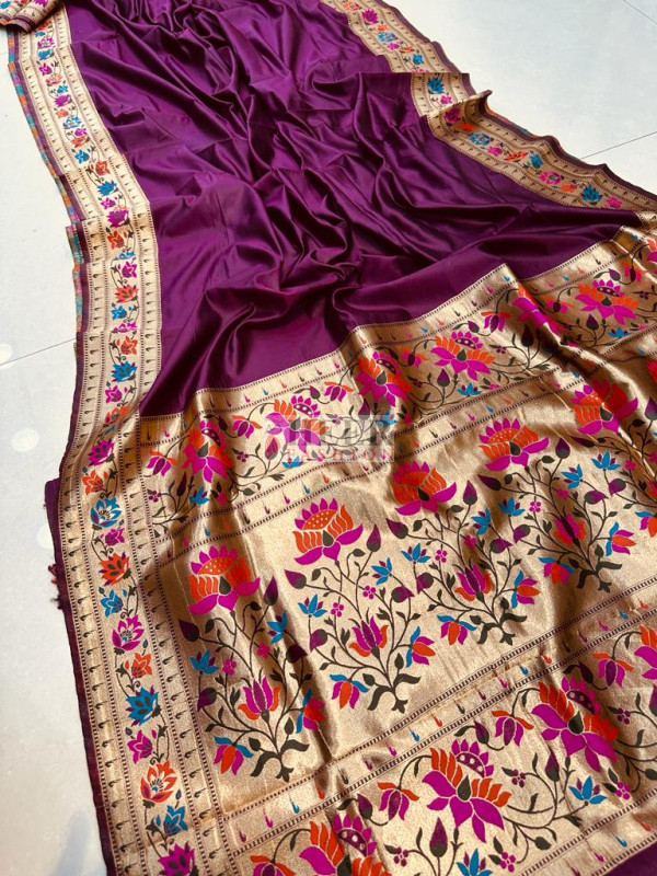 Magenta color paithani silk saree with zari weaving work