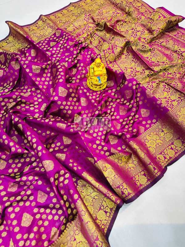 Magenta color banarasi silk saree with zari weaving work