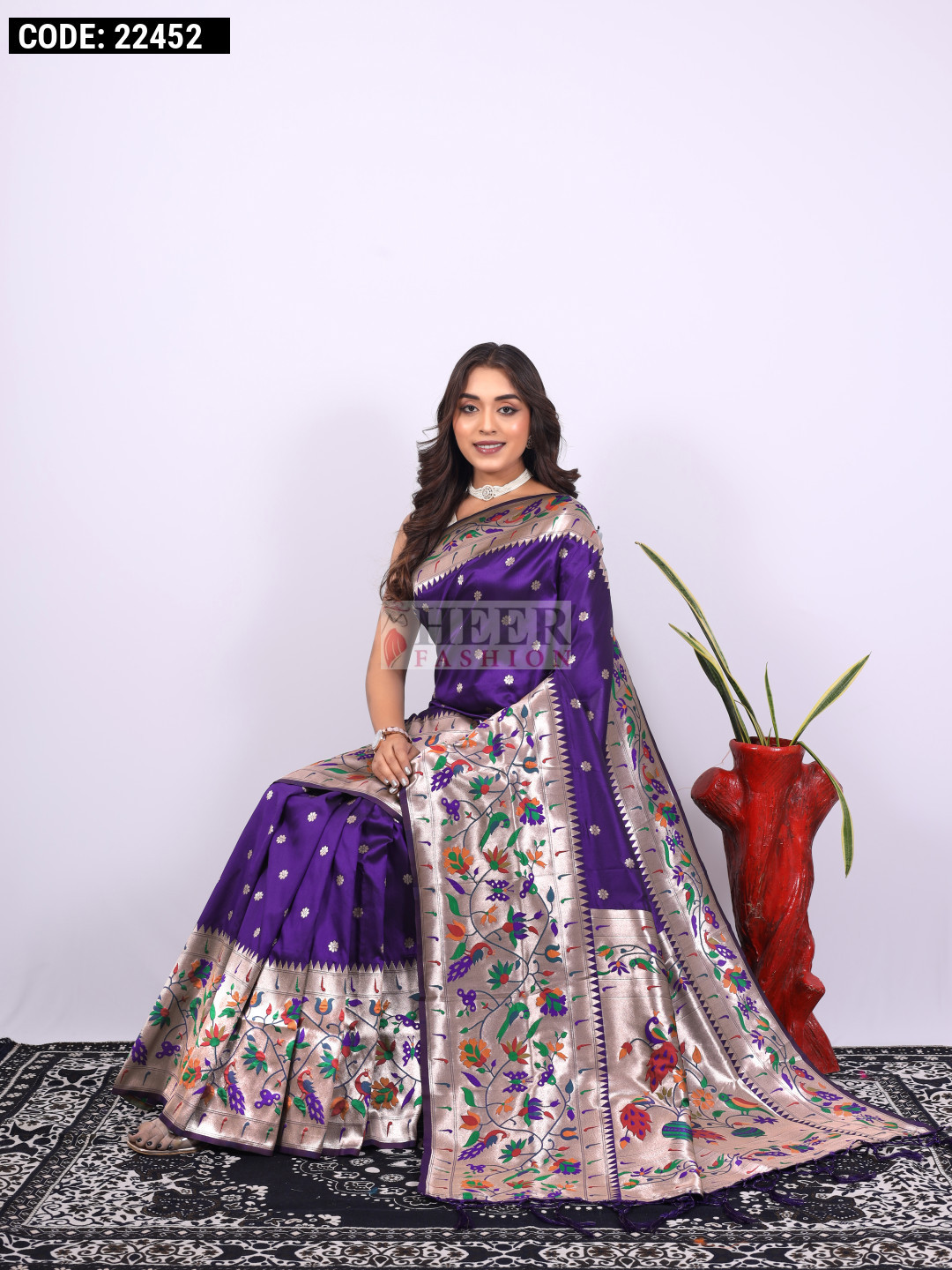 Violet color paithani silk saree with zari weaving work