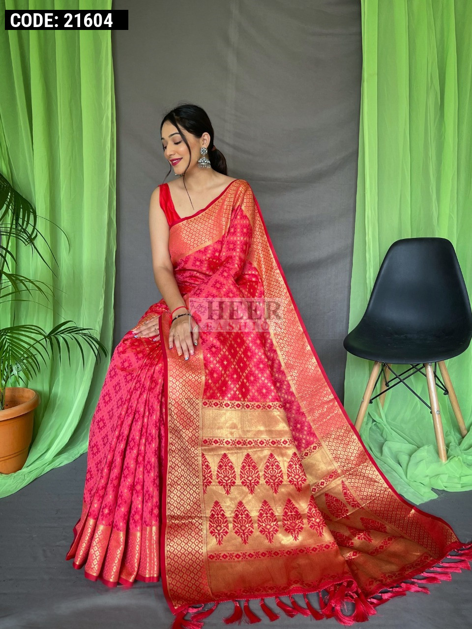 Gajari color patola silk saree with zari weaving work