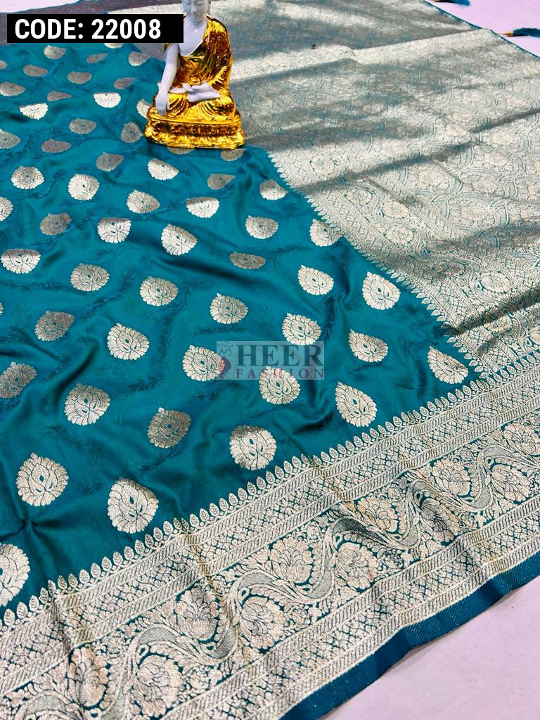 Rama green color banarasi silk saree with zari weaving work