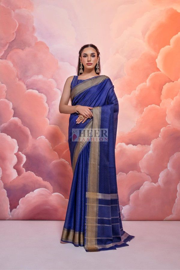 Royal blue soft resham silk saree with zari weaving work