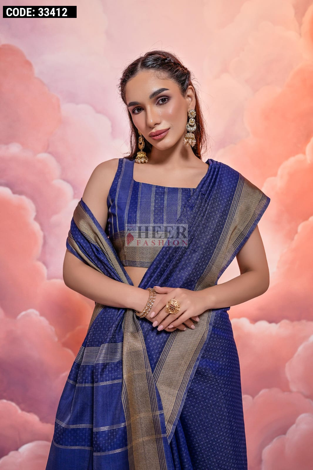 Royal blue soft resham silk saree with zari weaving work