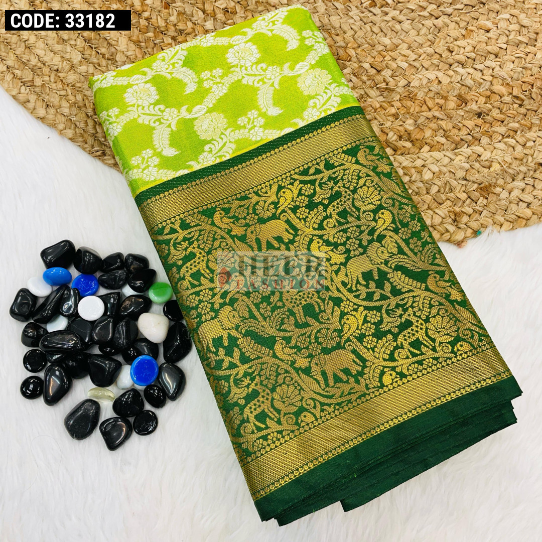 Pista green color kanchipuram silk saree with zari weaving work