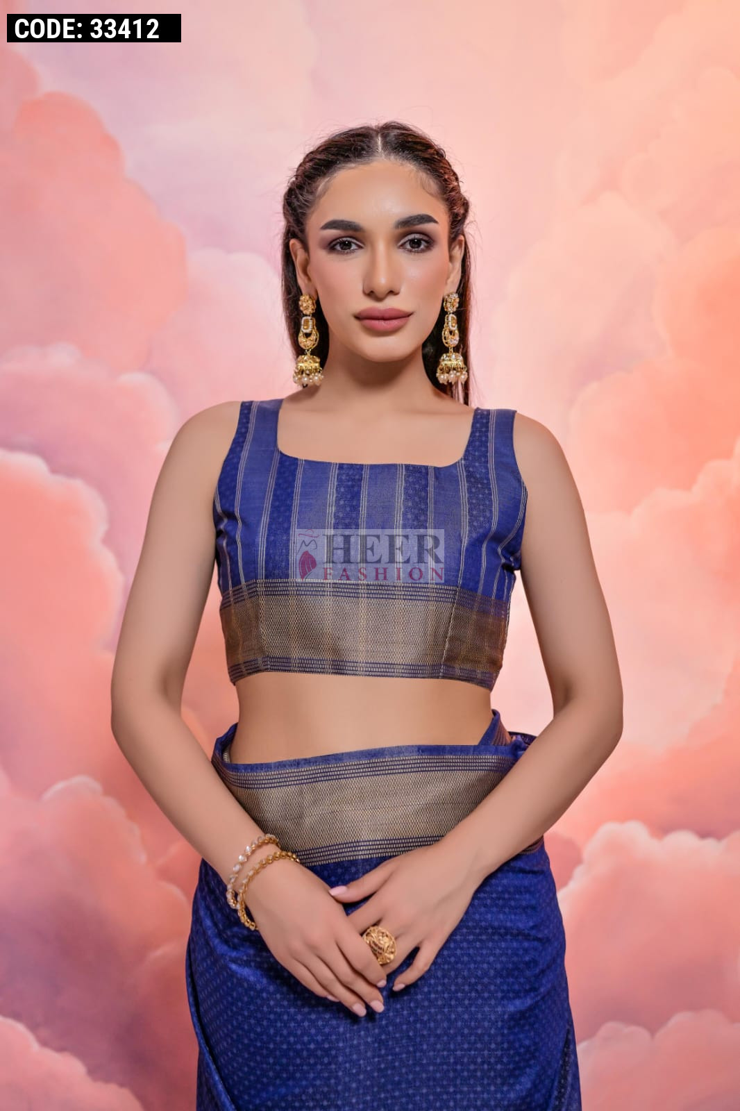 Royal blue soft resham silk saree with zari weaving work