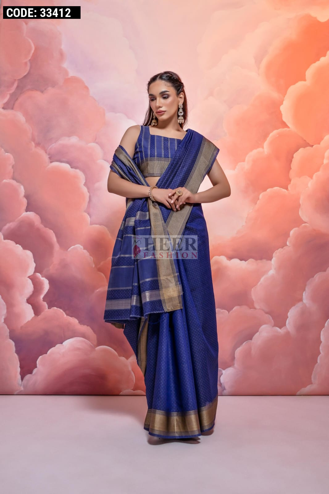 Royal blue soft resham silk saree with zari weaving work