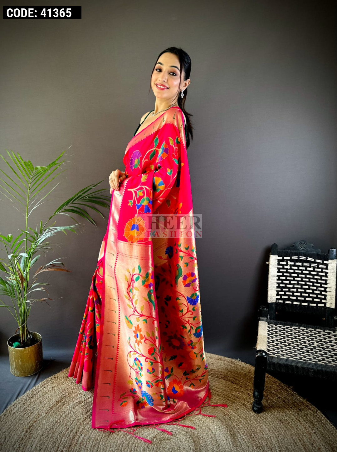 Rani pink traditional banarasi silk saree with jal meenakari zari ...