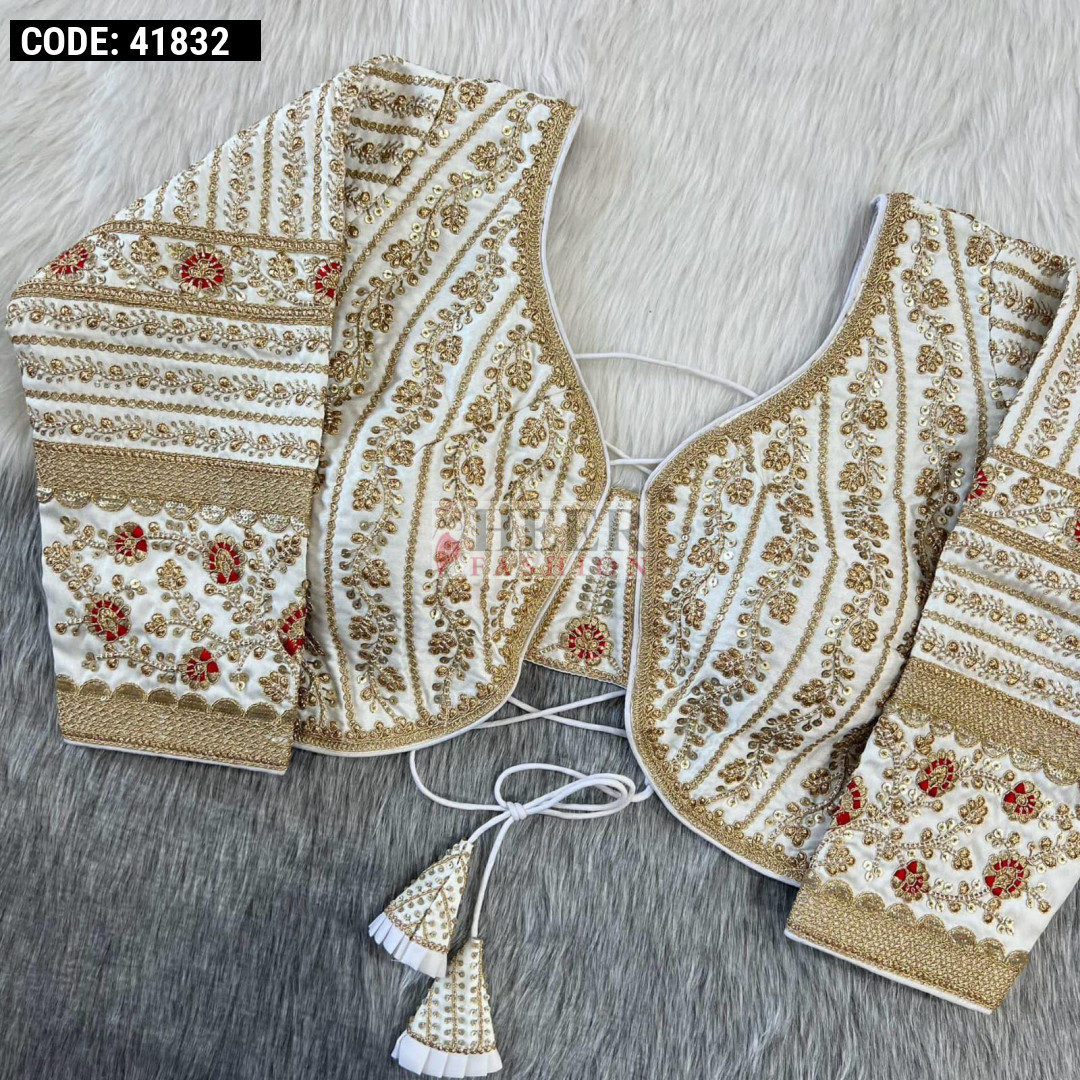 Off white zari weaving embroidery & sequence work designer readymade blouse