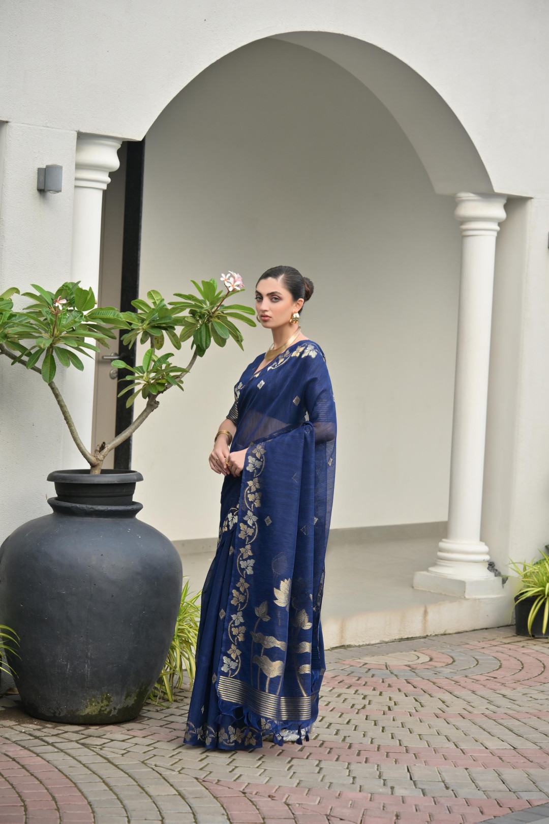 Navy blue color soft ghicha silk saree with zari weaving work