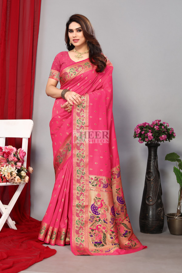 Gajari color paithani silk saree with zari weaving work