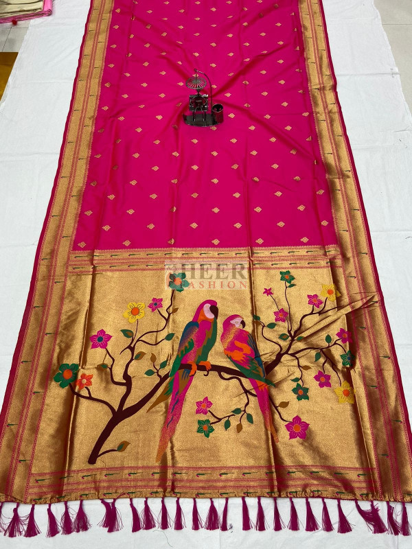 Pink color paithani silk saree with zari weaving work