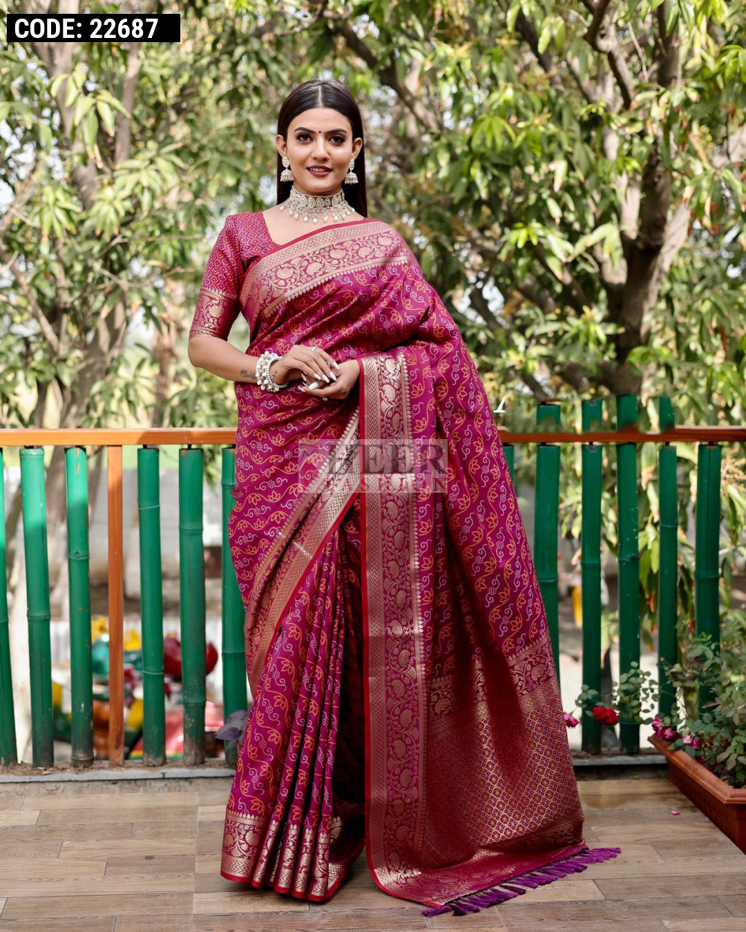 Magenta color cotton silk saree with zari weaving work