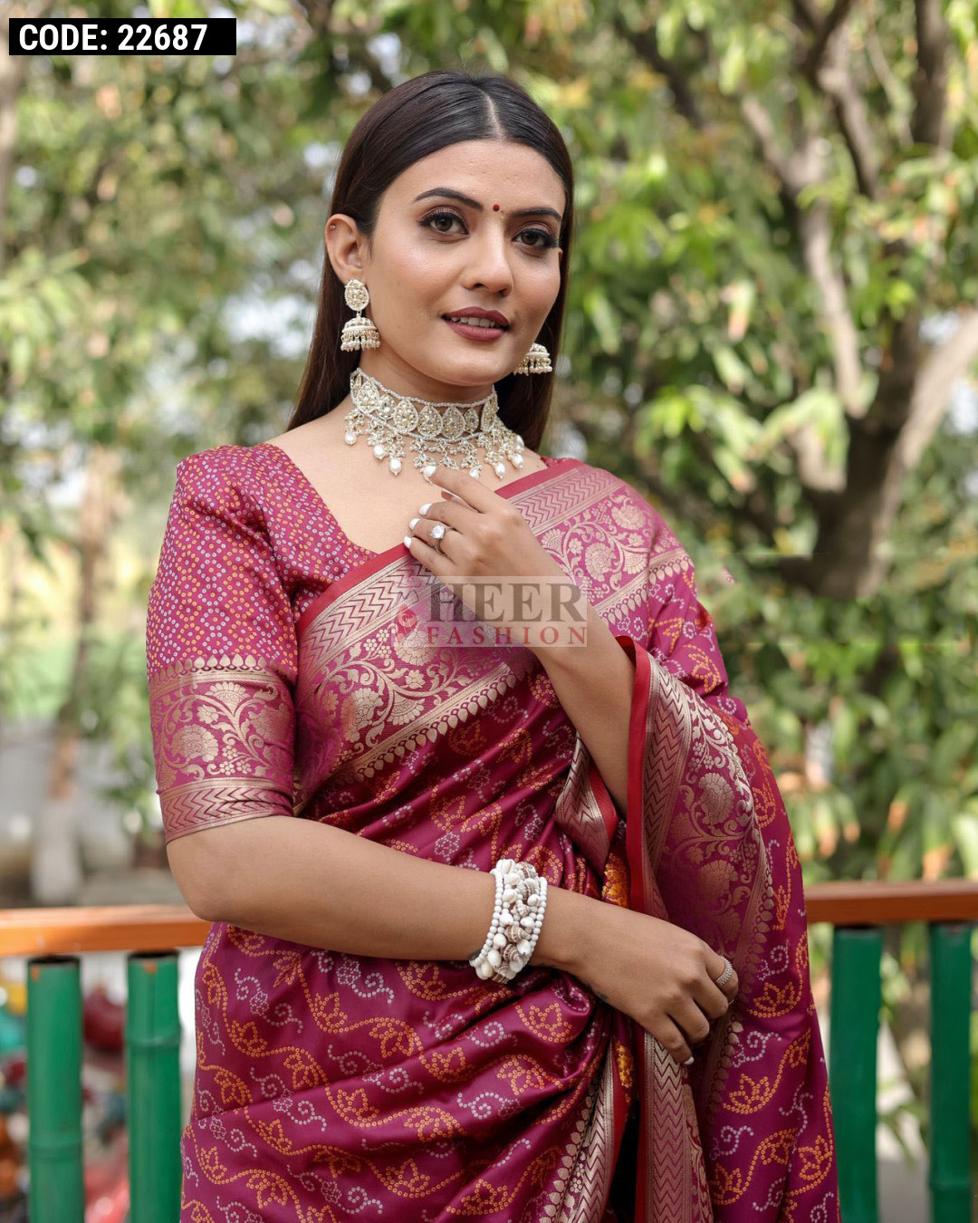 Magenta color cotton silk saree with zari weaving work