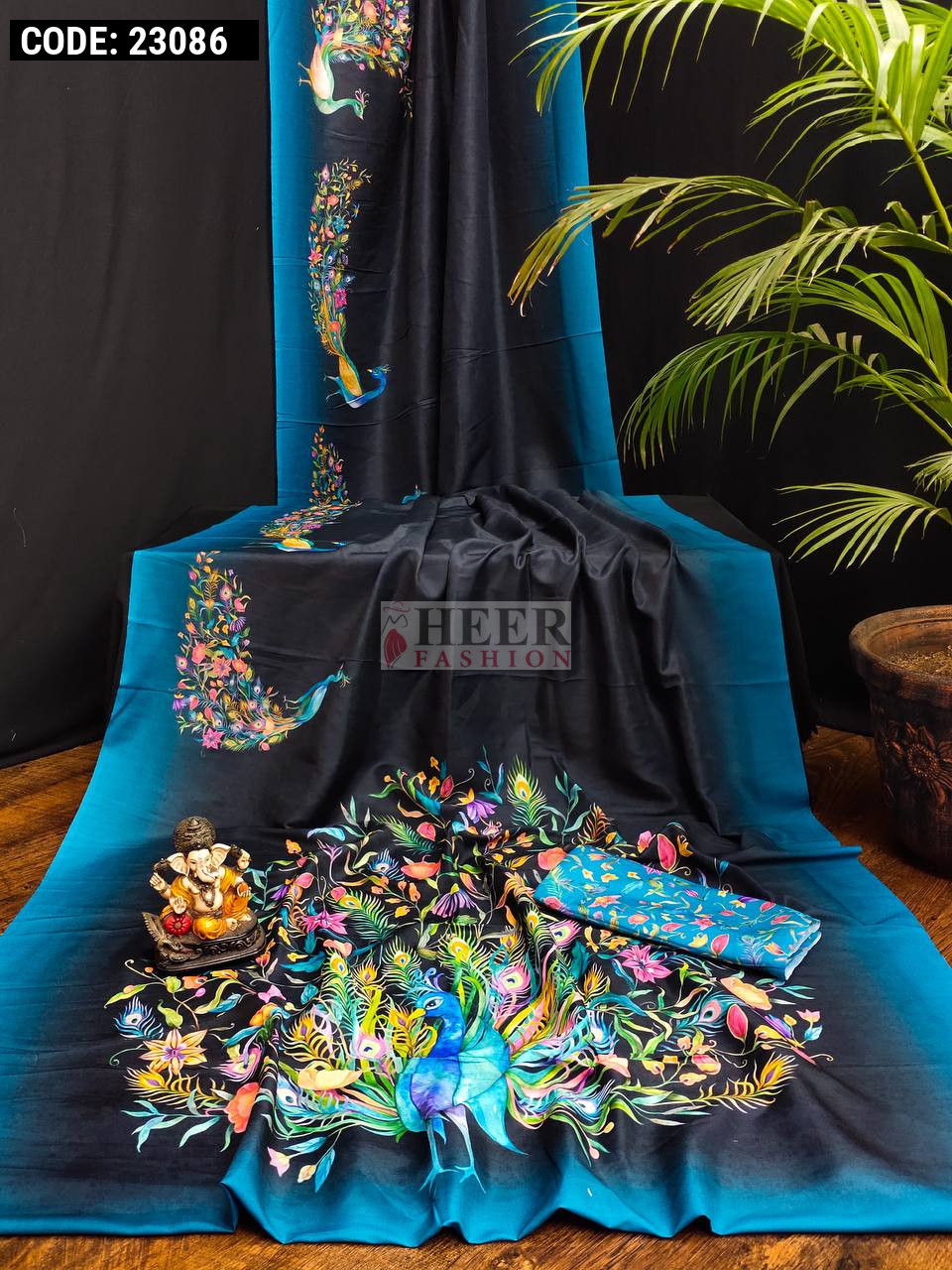 Multi color muslin silk saree with kalamkari printed work