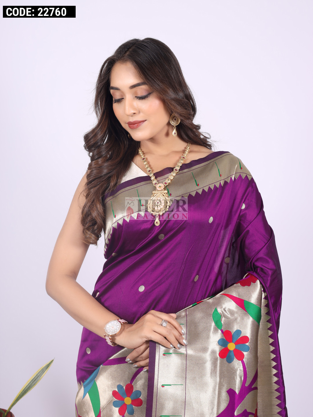 Magenta color paithani silk saree with zari weaving work