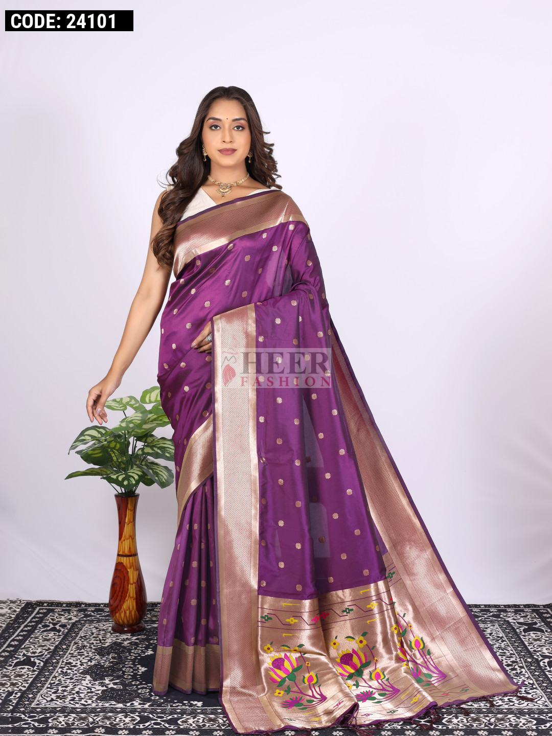 Magenta color paithani silk saree with zari weaving work