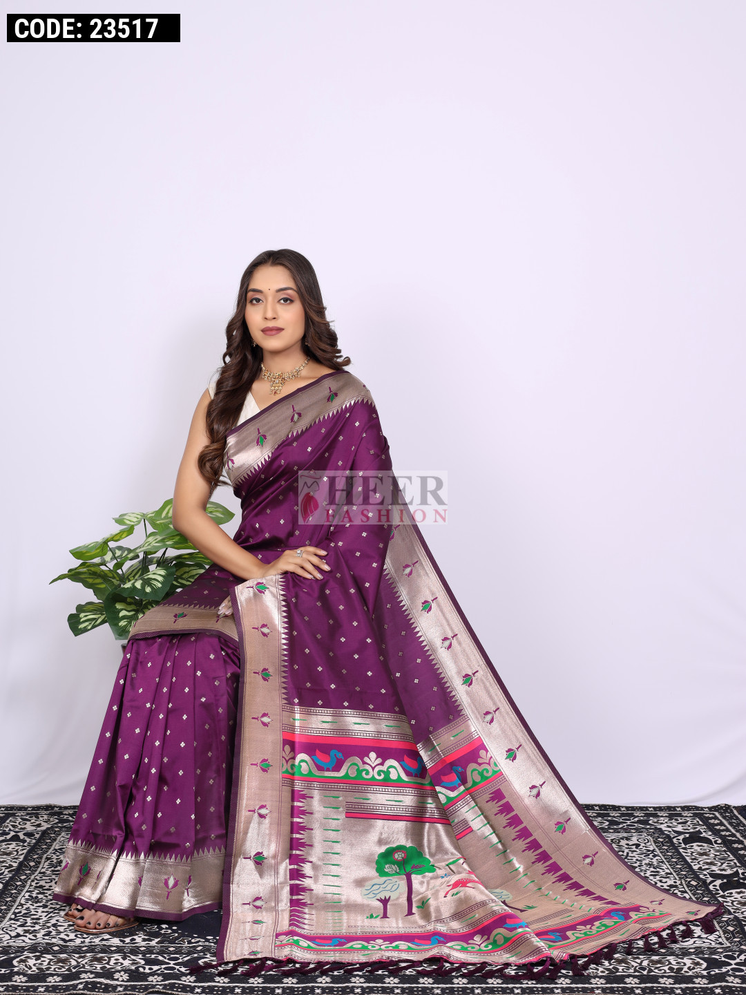 Magenta color paithani silk saree with zari weaving work