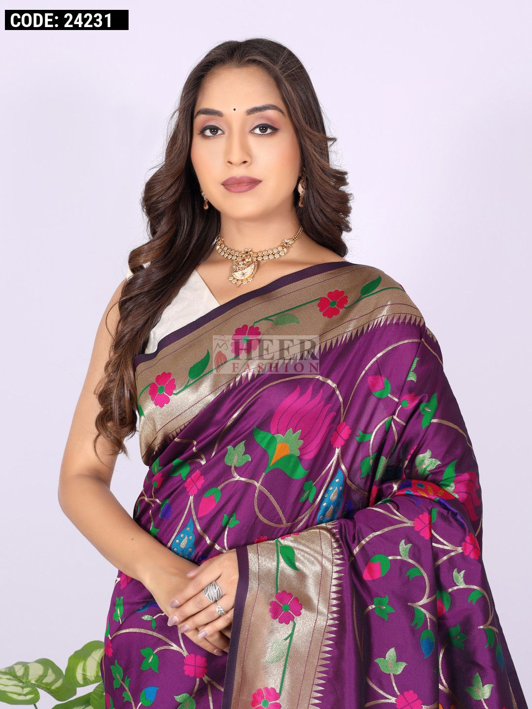 Magenta color paithani silk saree with zari weaving work