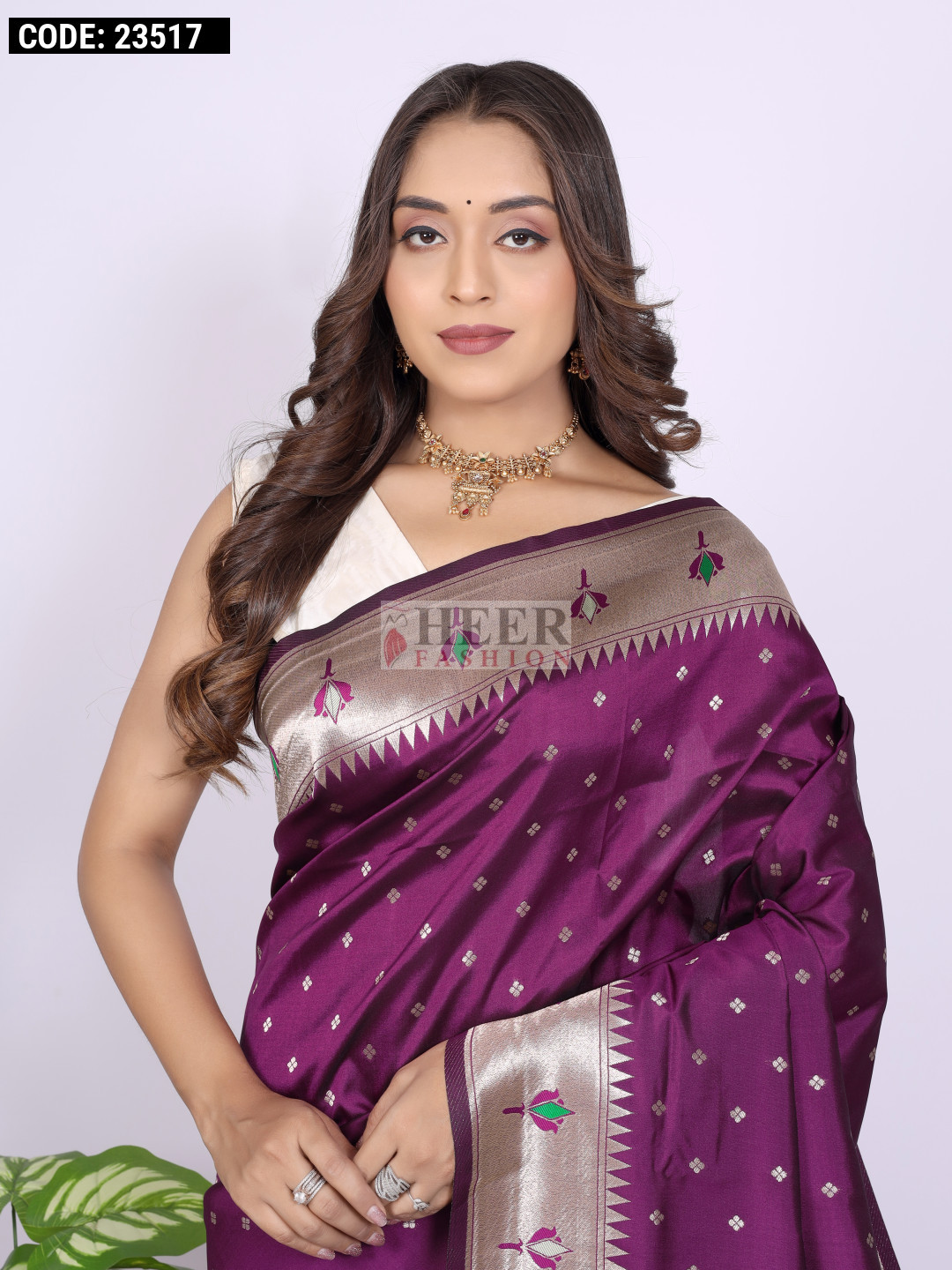 Magenta color paithani silk saree with zari weaving work