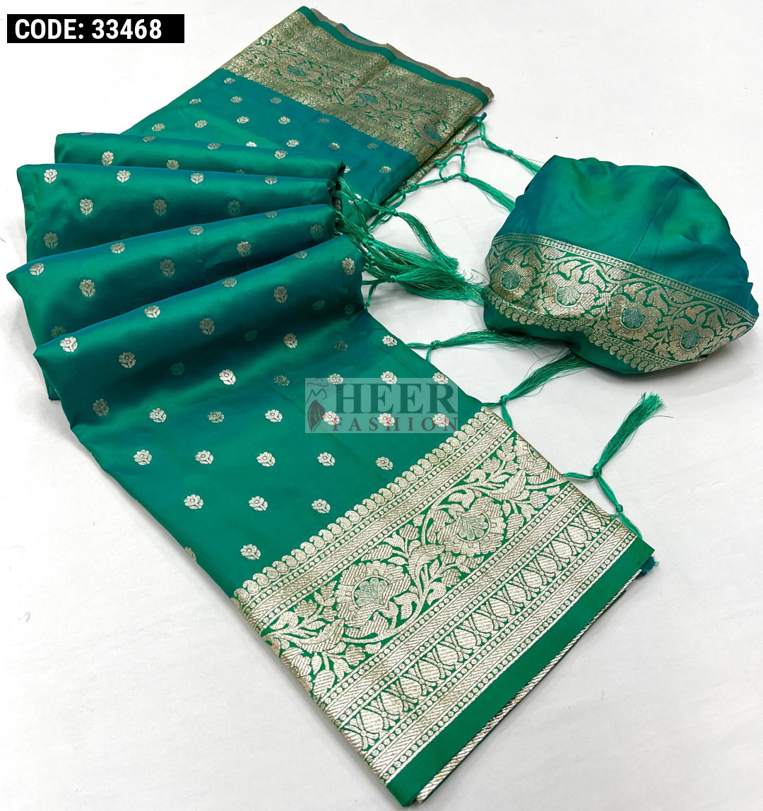 Rama green color soft banarasi silk saree with zari weaving work