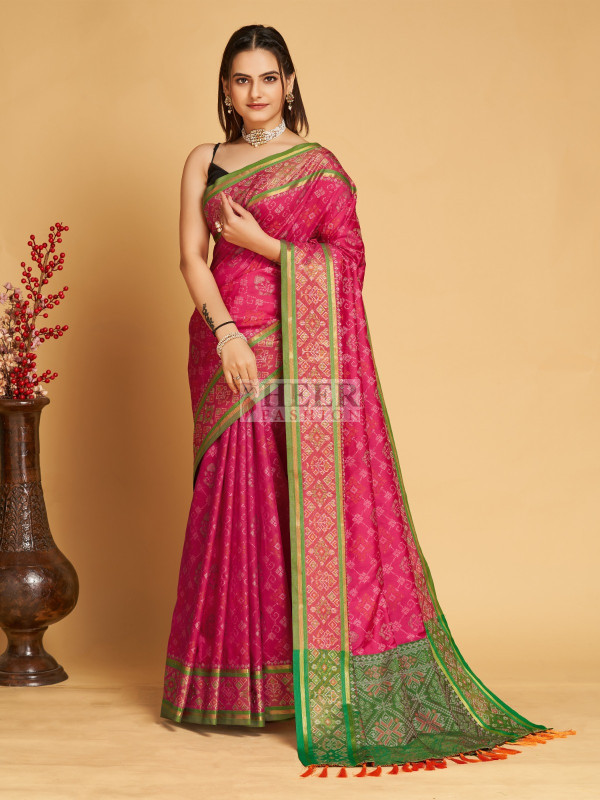 Rani pink color patola silk saree with weaving work