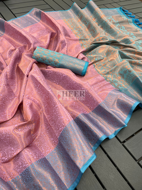 Multi color kanchipuram silk saree with zari weaving work