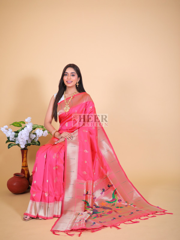 Gajari color paithani silk saree with zari weaving work