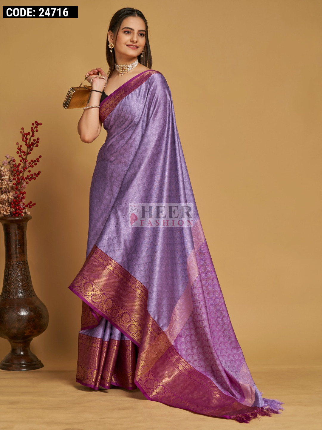 Lavender color soft cotton silk saree with zari weaving work