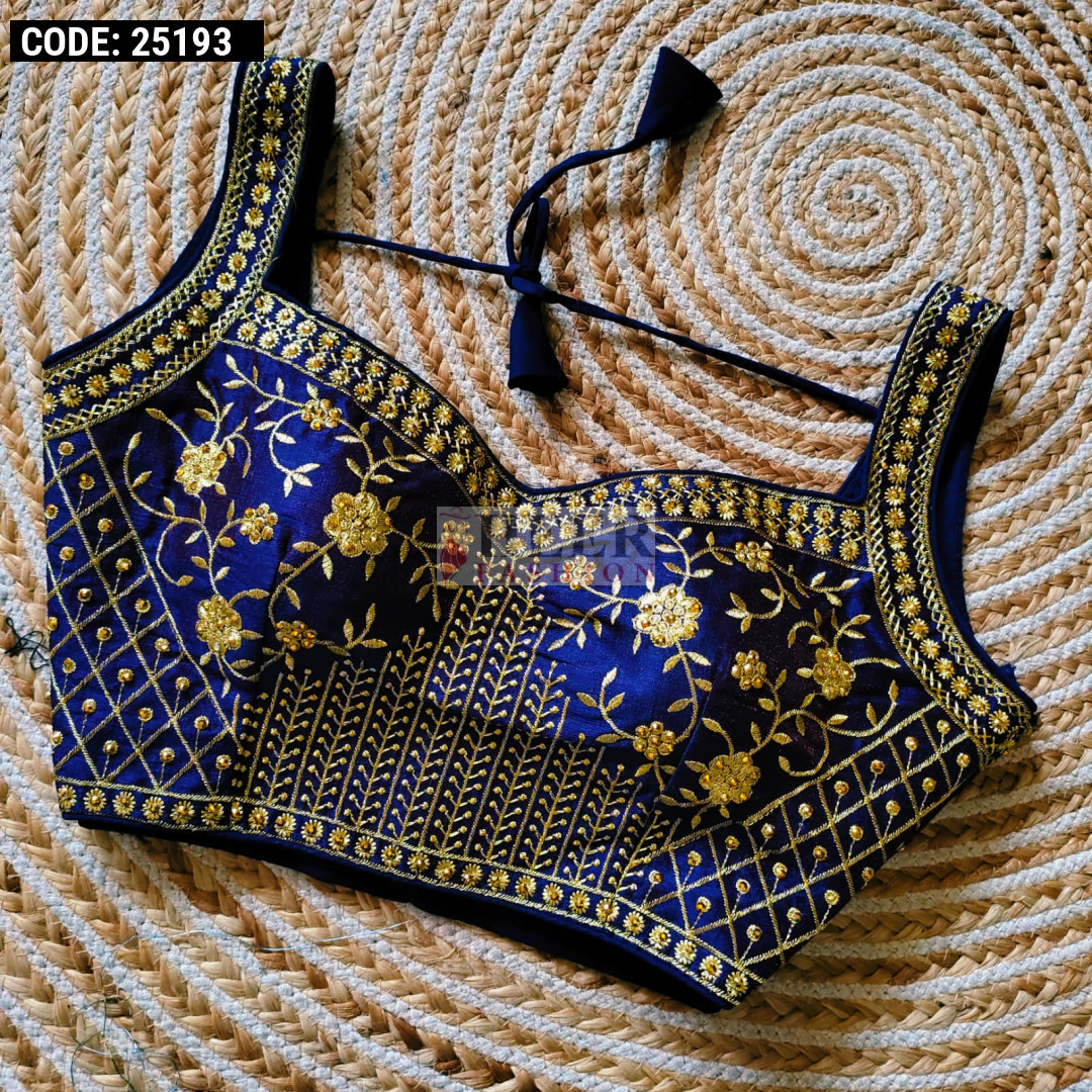 Fancy embroidery design work royal blue color blouse