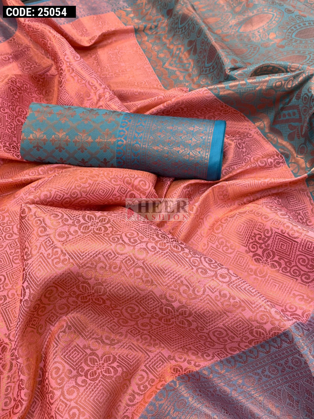 Multi color kanchipuram silk saree with zari weaving work