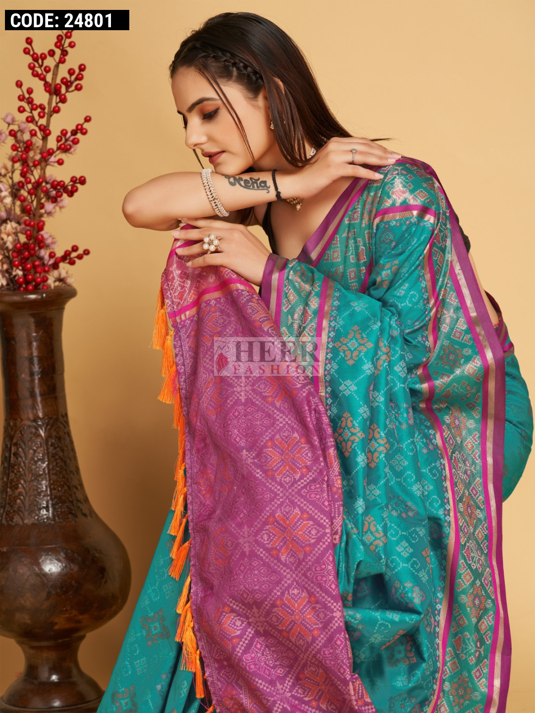 Rama green color patola silk saree with weaving work